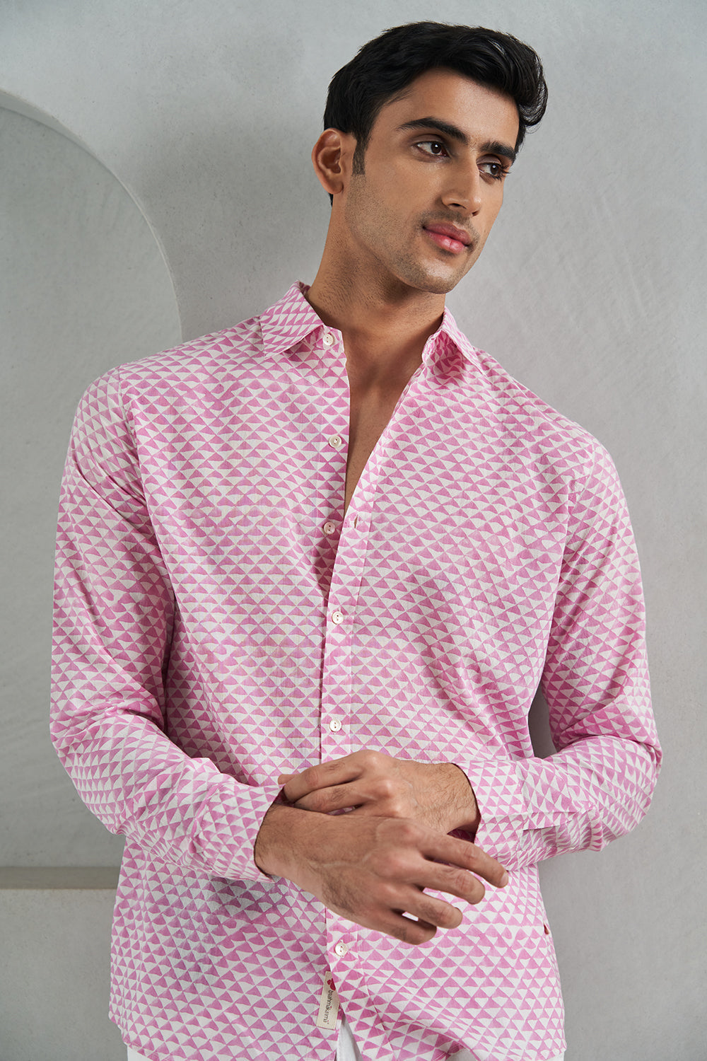 Buy Pink Triangles Handblock Printed Men's Shirt Online In India at ...